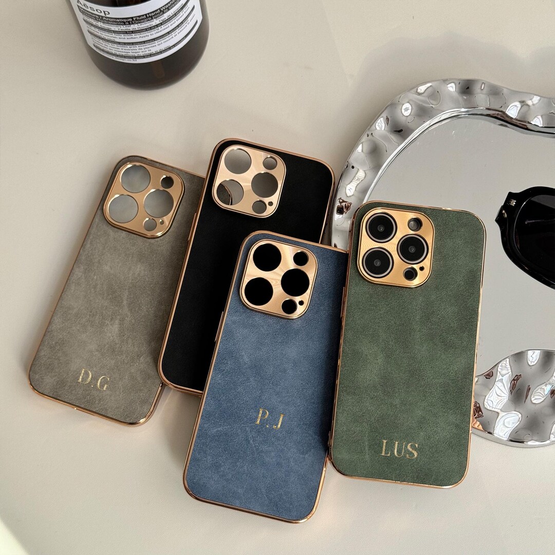 Personalized Suede iPhone Case for iPhone 16 15 14 13 Pro Max Initials ...