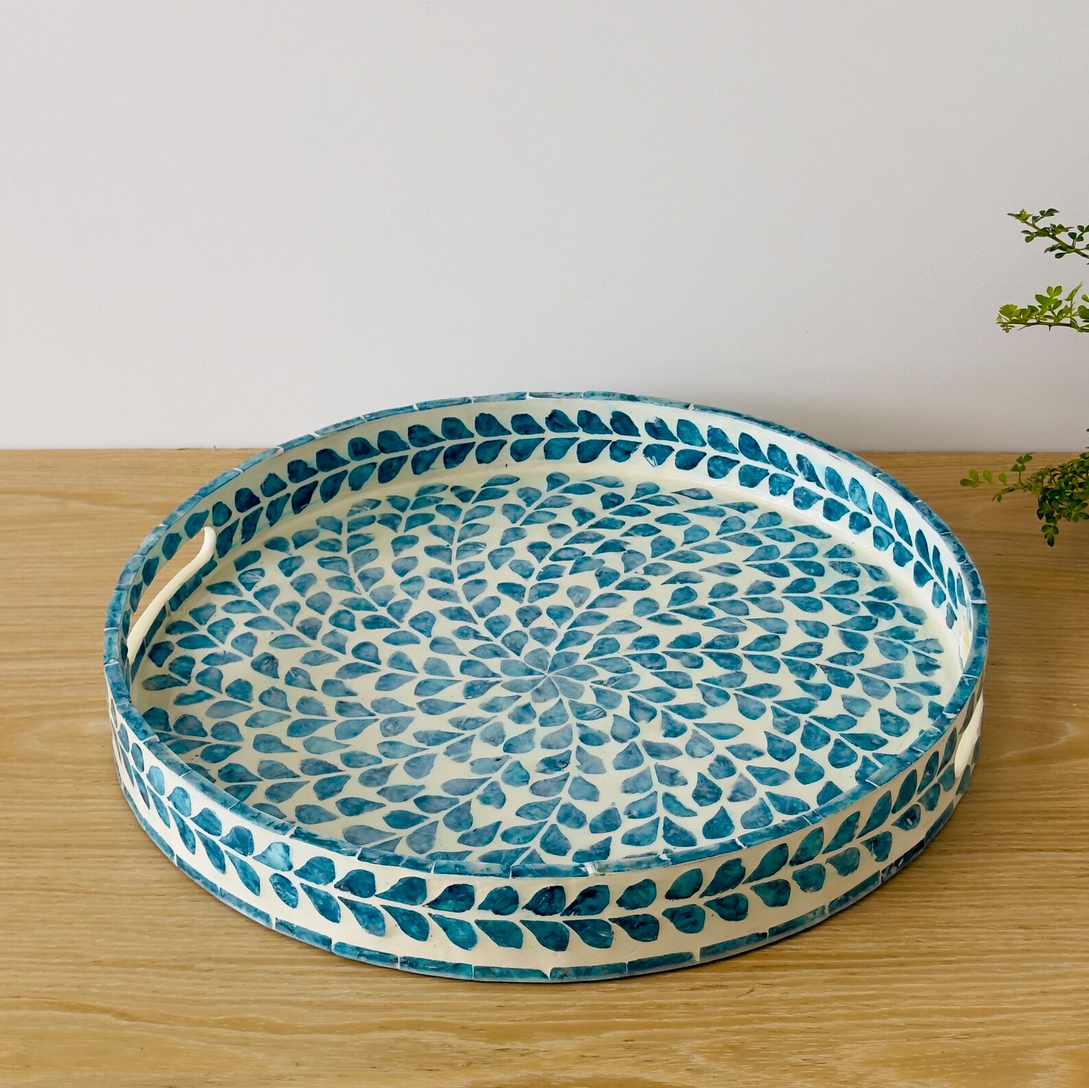 Creative Round Mother of Pearl Shell Serving Tray Lacquer Wooden ...