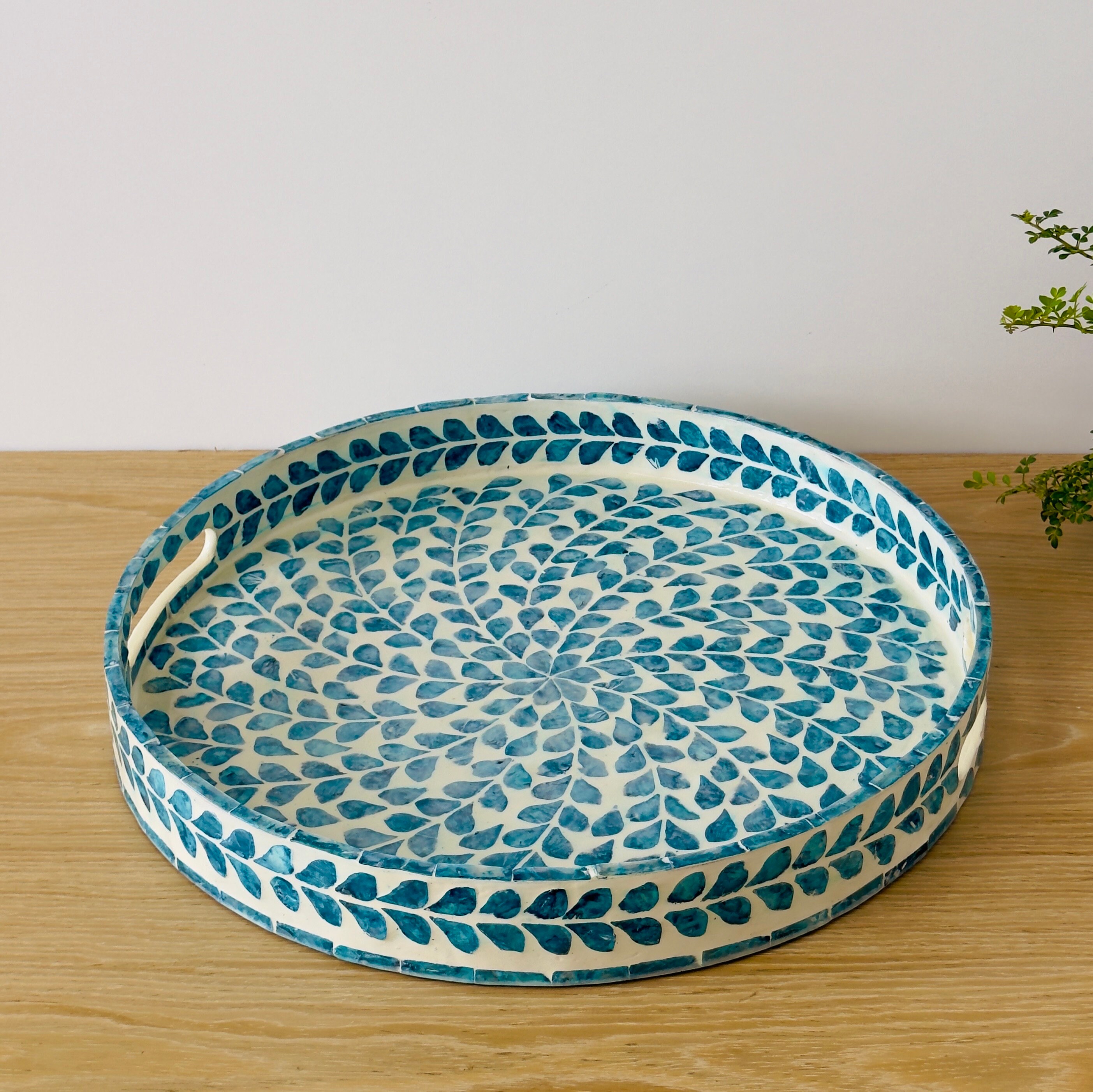 Creative Round Mother of Pearl Shell Severing Tray Lacquer Wooden ...