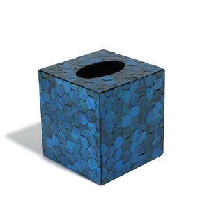 Lacquer Wooden Tissue Box Cover With Mother of Pearl Inlay Blue Square ...