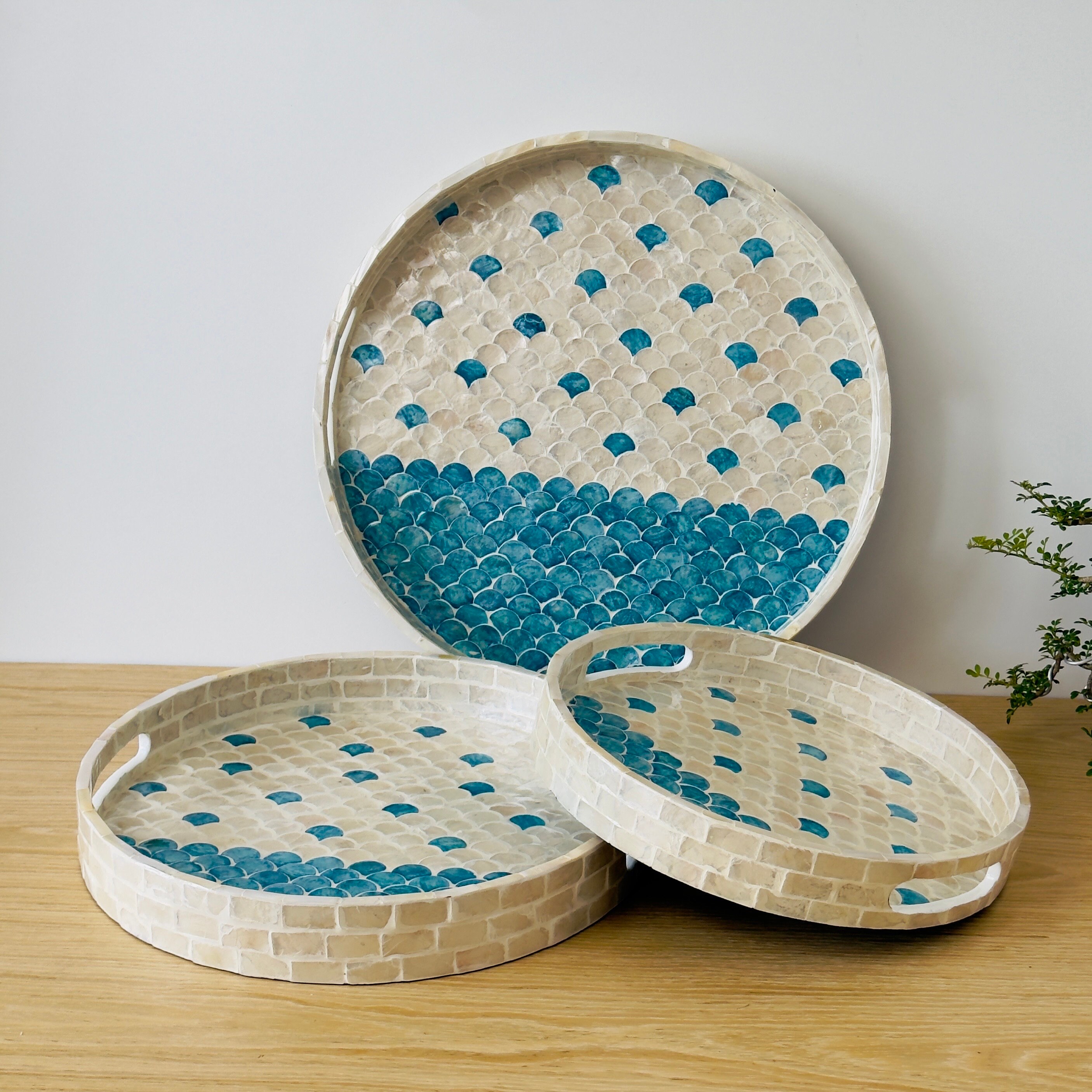 Mother of Pearl Inlay Serving Tray, Lacquer Wooden Shell Decorative ...