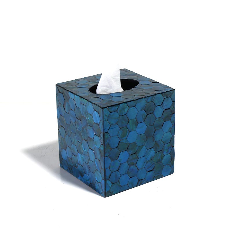 Blue Mother of Pearl Tissue Box Cover – Square Shell Inlay With Hexagon ...