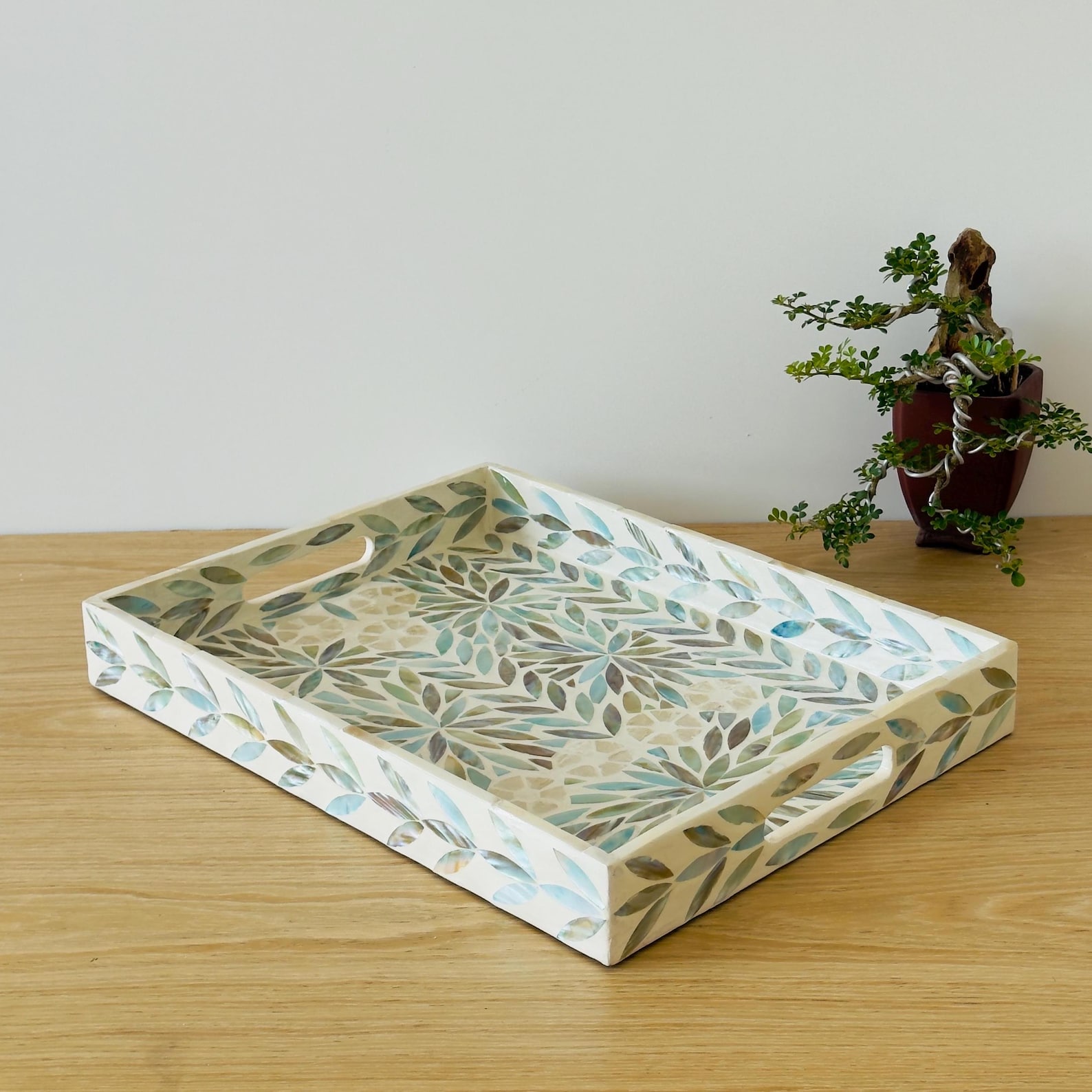 Mother of Peal Inlay Breakfast Tray, Lacquer Wooden Decorative Coffee ...