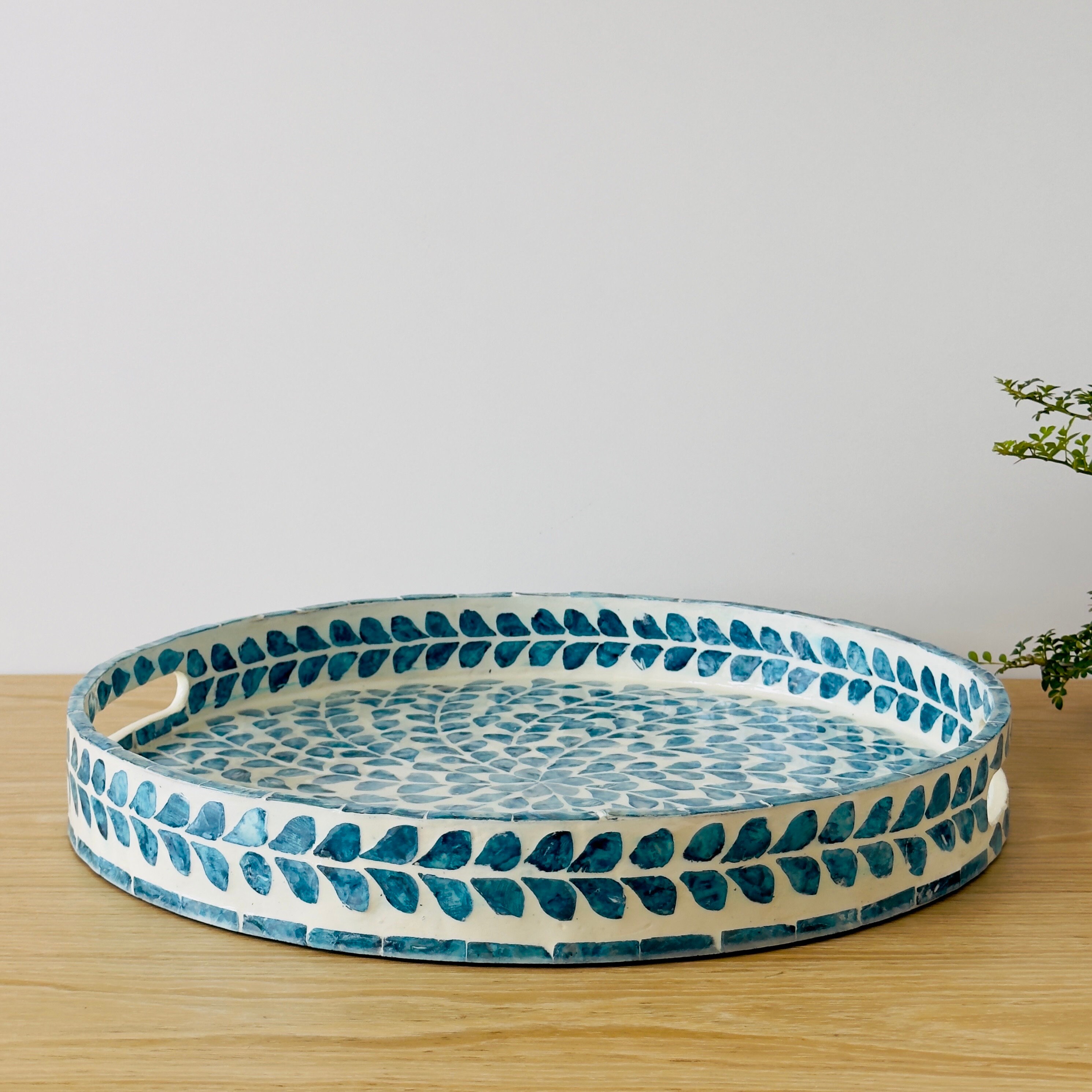 Creative Round Mother of Pearl Shell Serving Tray Lacquer Wooden ...