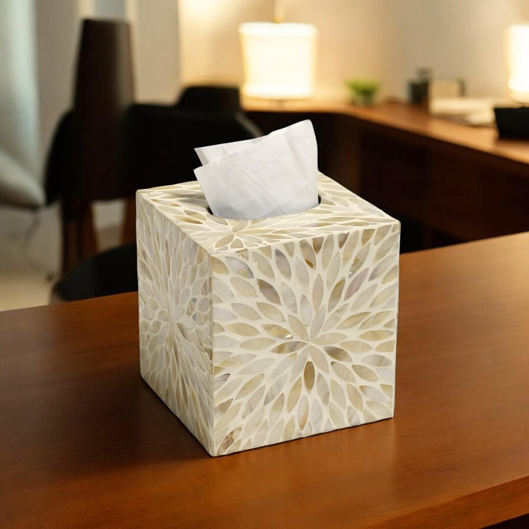 Lacquer Wooden Tissue Box Cover With Mother of Pearl Inlay, Square Cube ...
