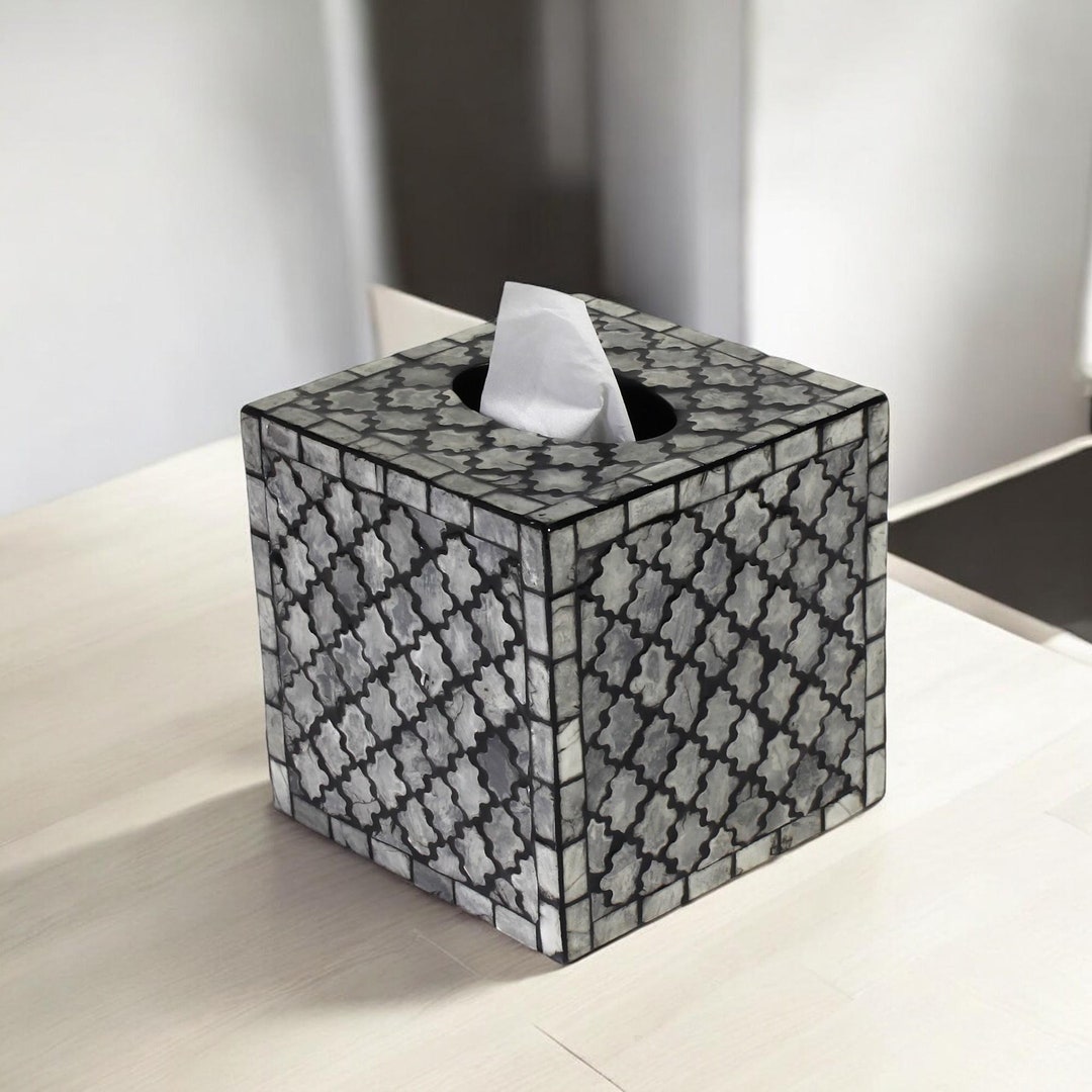 Lacquer Wooden Tissue Box Cover With Mother of Pearl Inlay Square ...