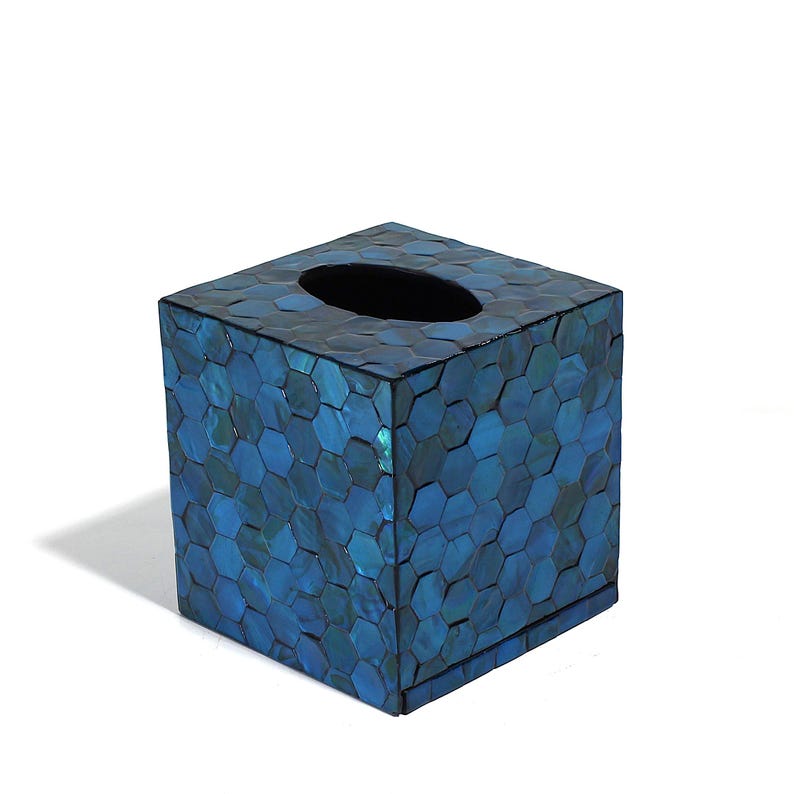 Lacquer Wooden Tissue Box Cover With Mother of Pearl Inlay Blue Square ...