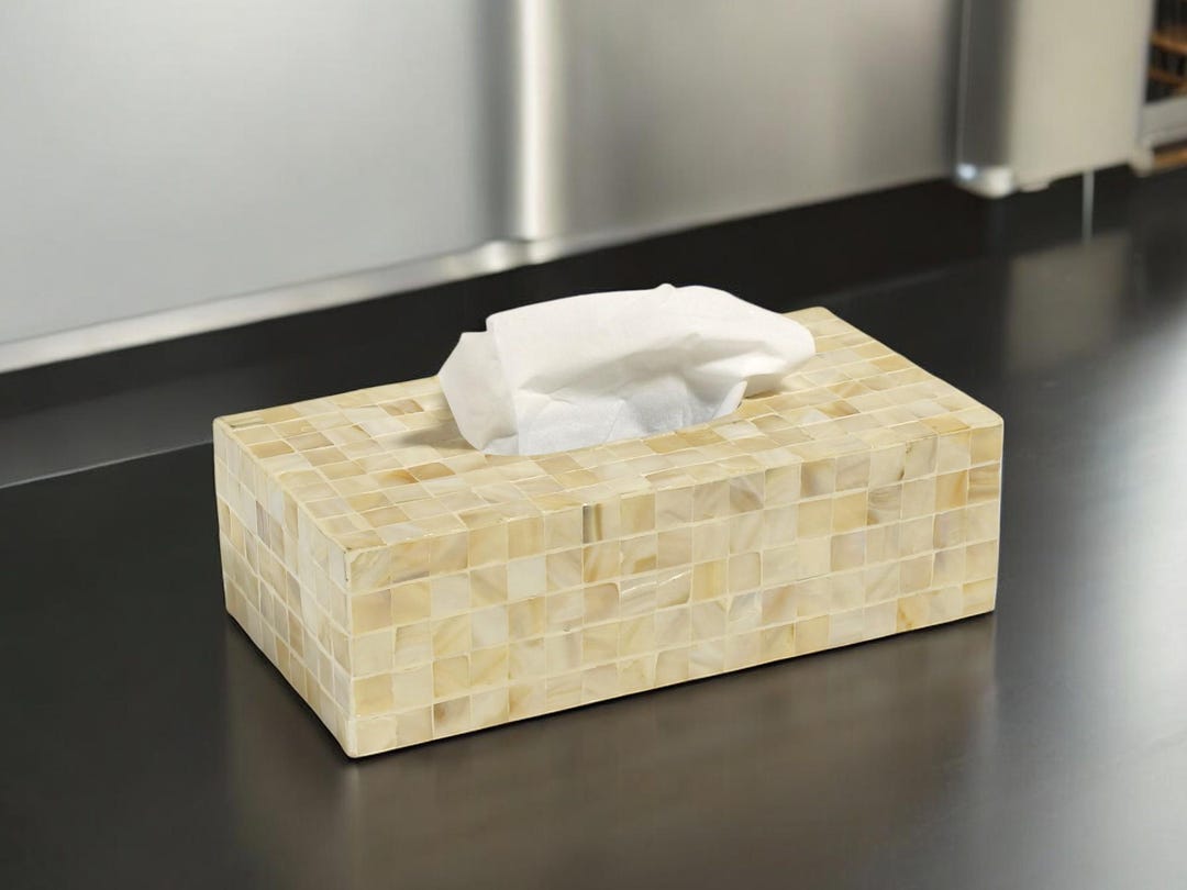 Lacquer White Wooden Tissue Box Cover With Mother of Pearl Inlay ...