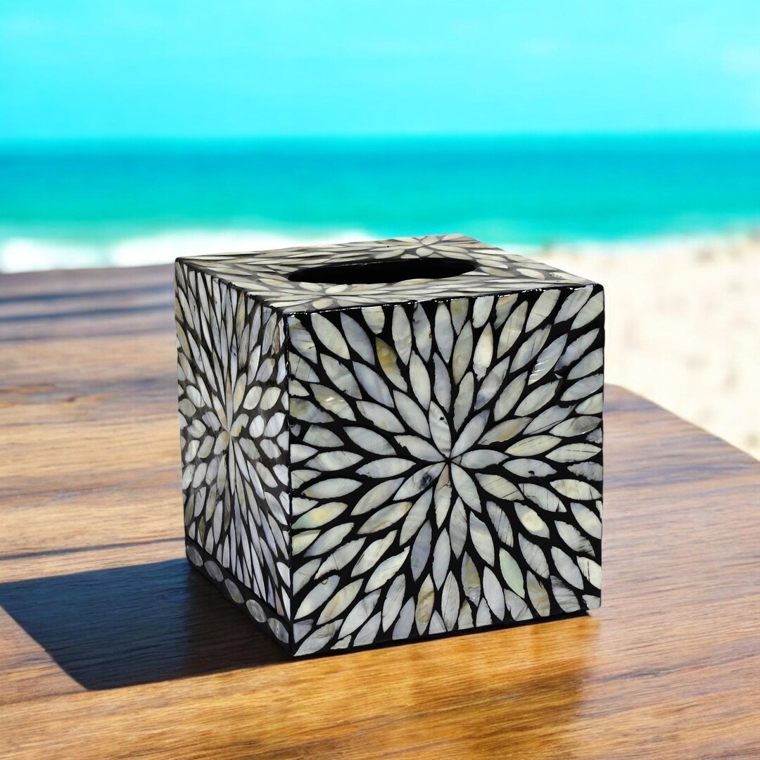 Lacquer Black Wooden Tissue Box Cover With Mother of Pearl Inlay ...