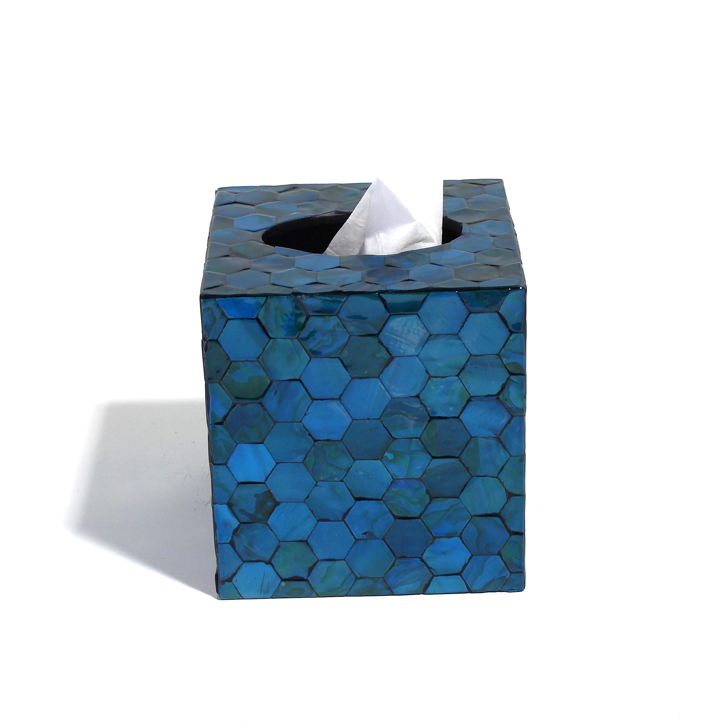 Blue Mother of Pearl Tissue Box Cover – Square Shell Inlay With Hexagon ...