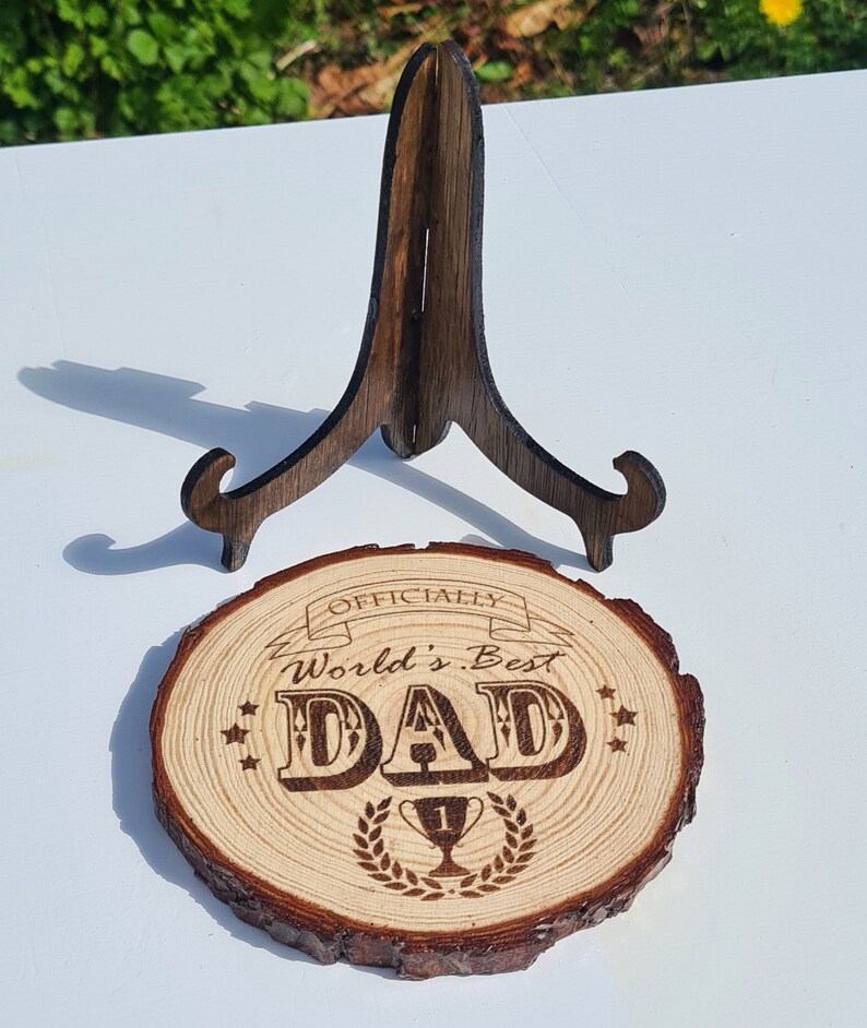 Father's Day Coaster Engraved Wood Slice With Display Stand World's ...