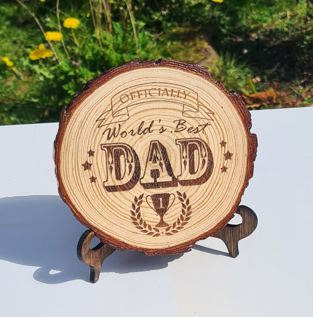 Father's Day Coaster Engraved Wood Slice With Display Stand World's ...