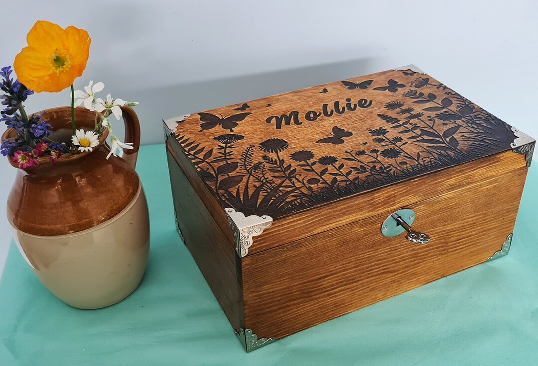 Personalised Wooden Keepsake Box With Lock and Key Vintage Rustic Look ...