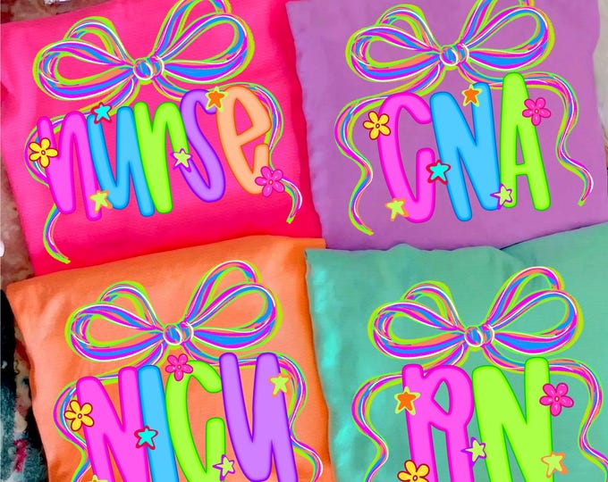 Neon Nurse Png, RN Png, CNA Png, NICU Png, Nurse Coquette Bow Png ...