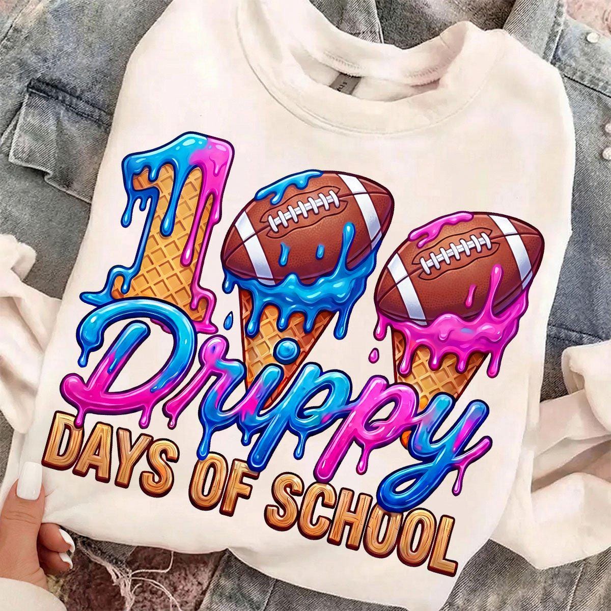 100 Drippy Days of School Png, 100 Days of School Png, Football Png ...