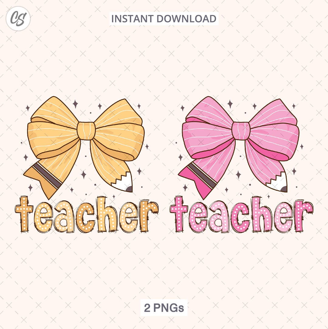 Teacher Pencil Coquette Bow PNG Bundle, Back to School Png, First Day ...