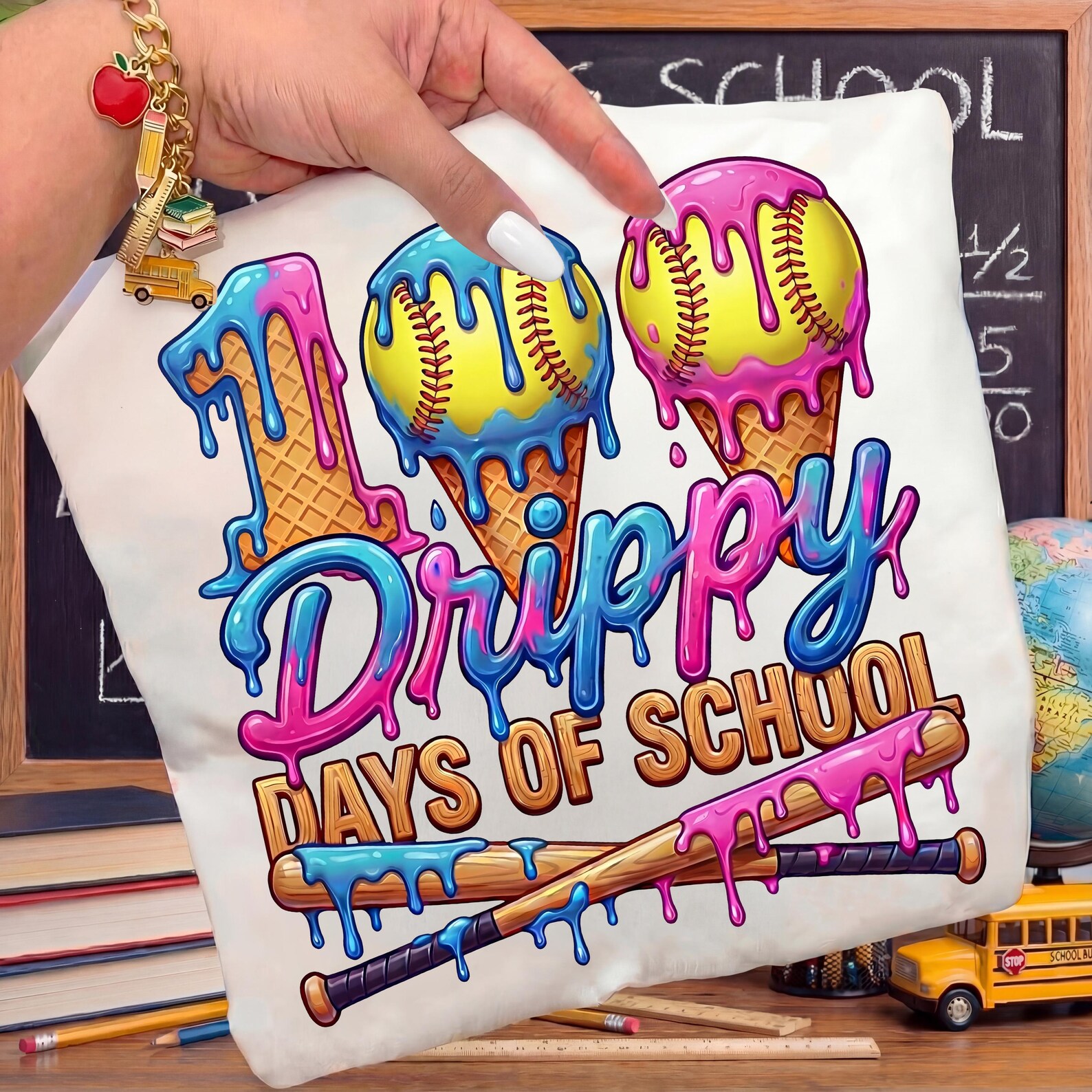 100 Drippy Days of School Png, 100 Days of School Png, Softball Png ...