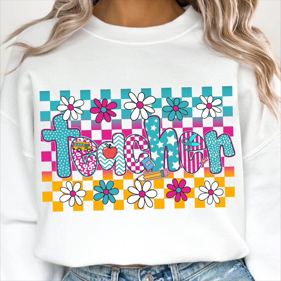 Teacher Png, Floral Checkered Teacher Shirt Design, Teacher Life Png ...