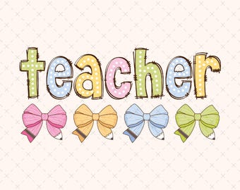 Teacher Pencil Coquette Bow PNG Bundle, Back to School Png, First Day ...