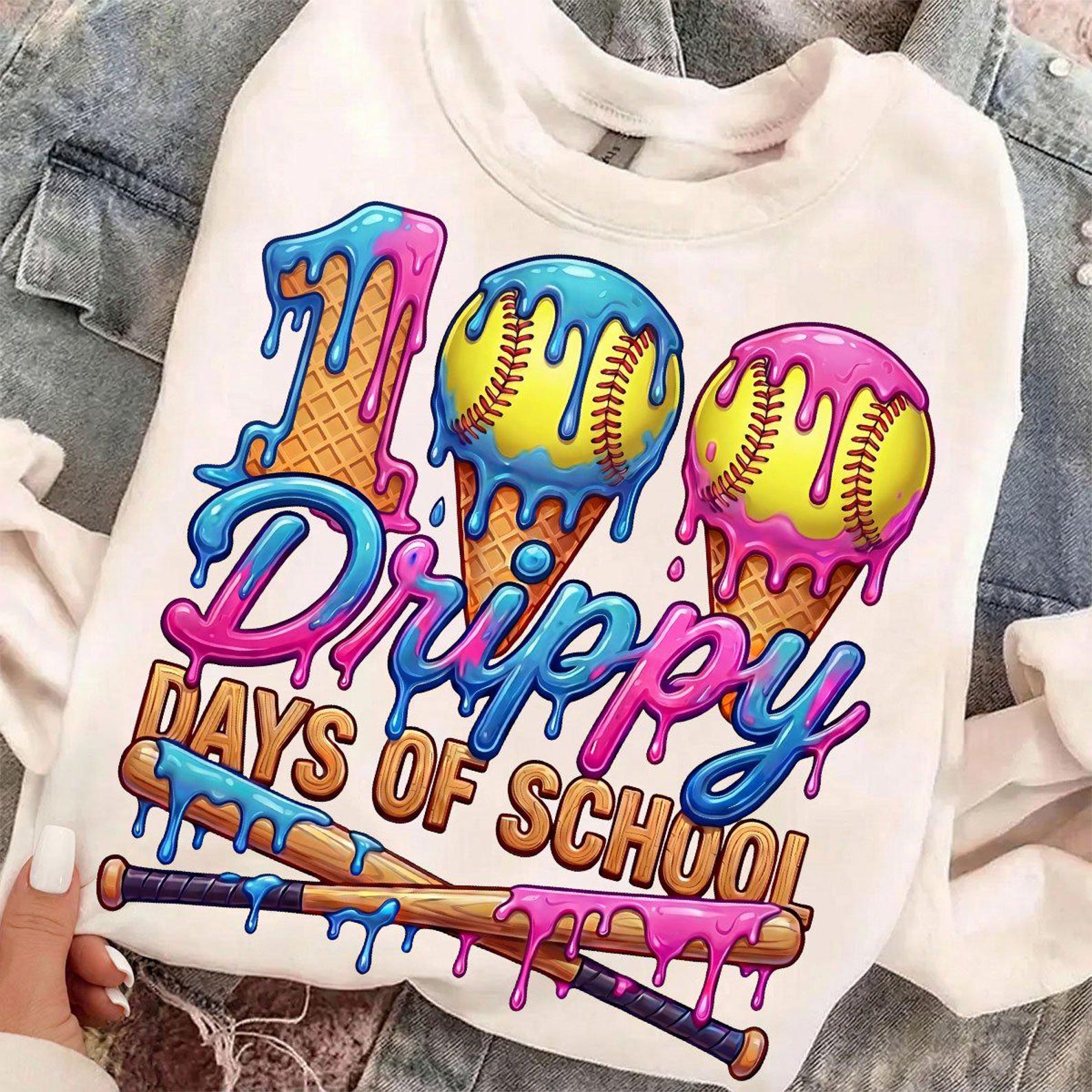 100 Drippy Days of School Png, 100 Days of School Png, Softball Png ...