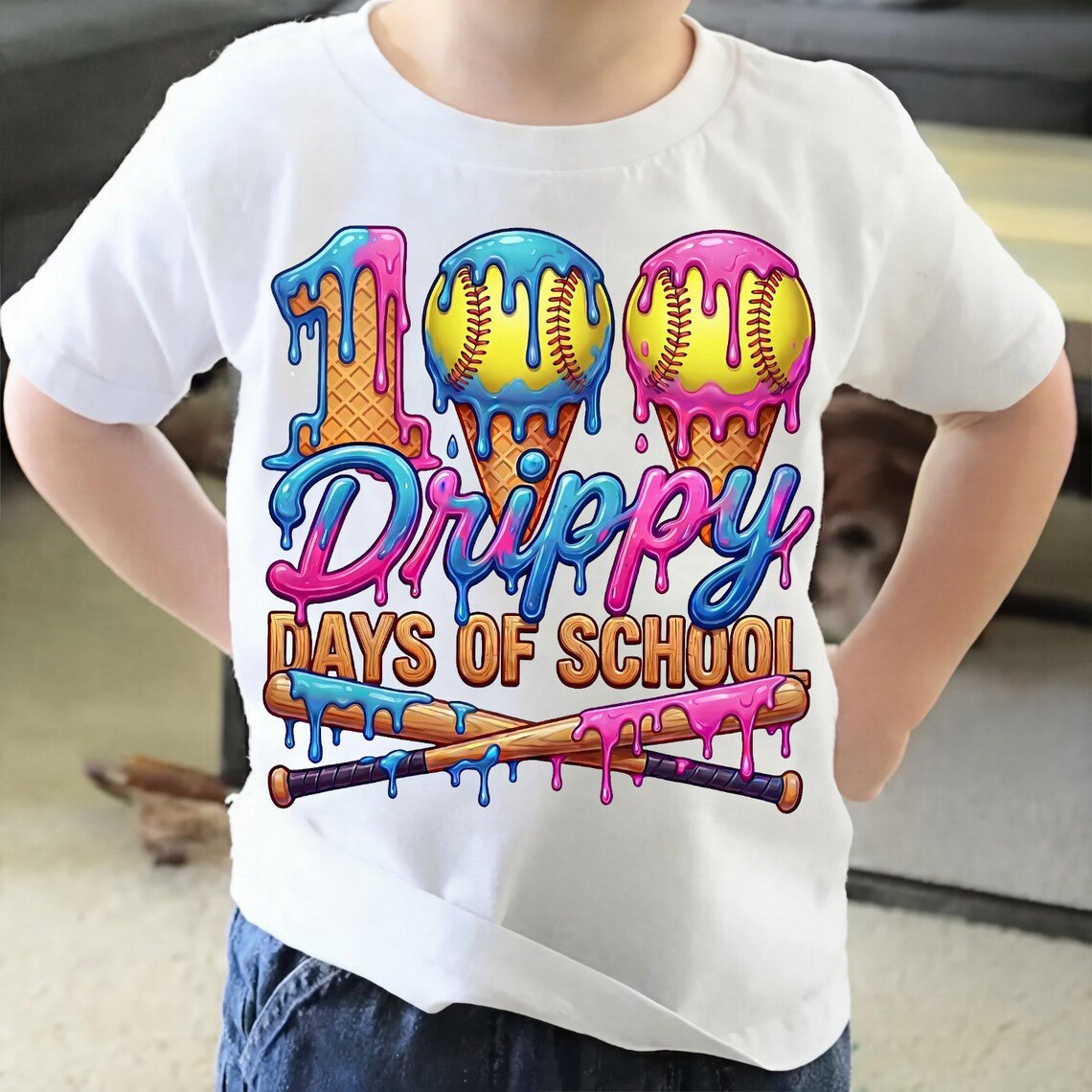 100 Drippy Days of School Png, 100 Days of School Png, Softball Png ...