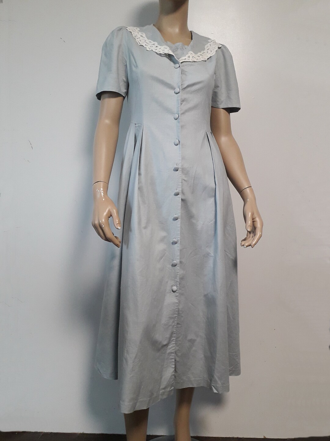 Vintage LAURA ASHLEY Dress Long Cotton Linen Grey Lace Sailor Collar ...
