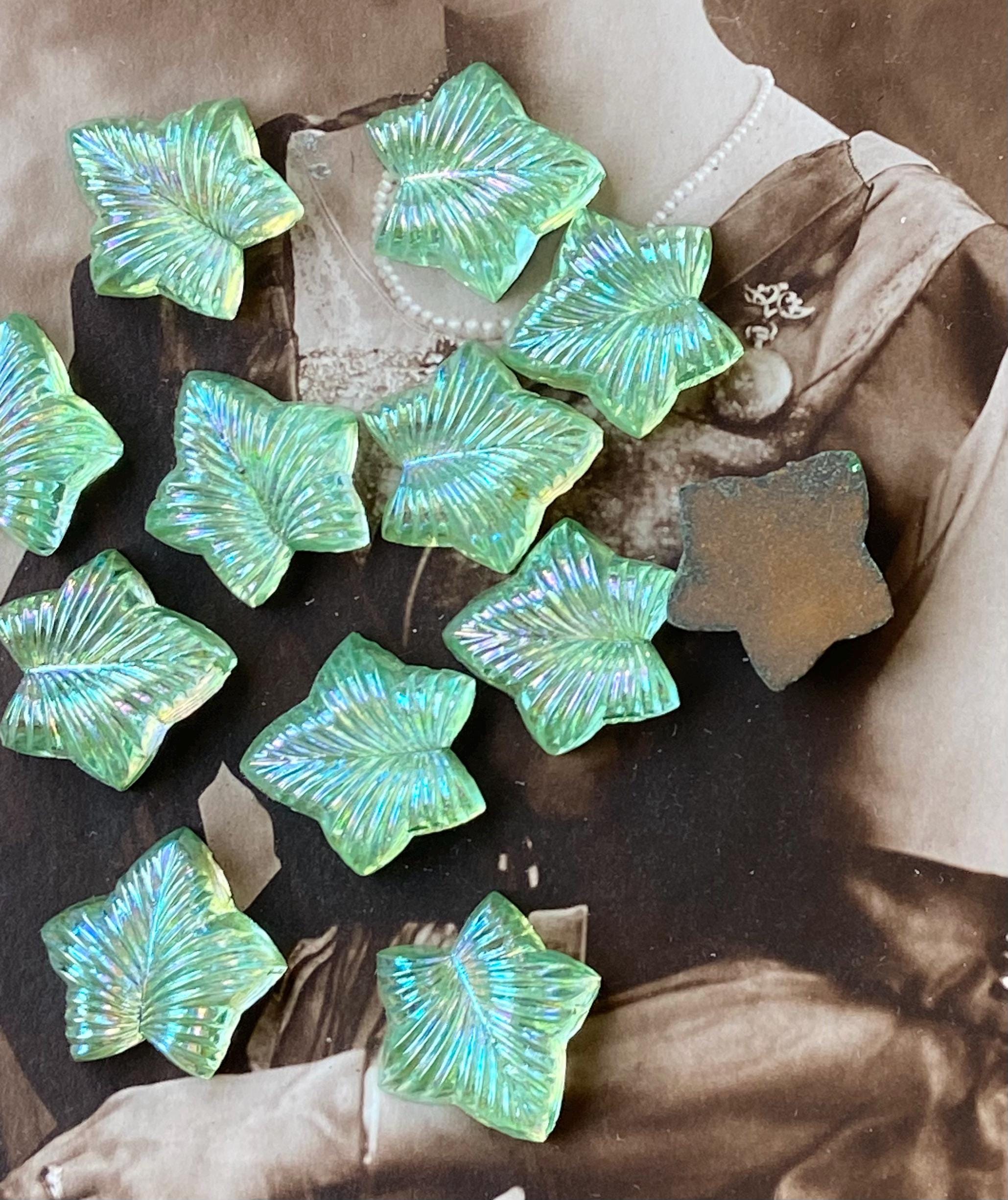12 Vintage Glass Flatback Ivy Leaf Cabochons Supply Luminous Green - Etsy