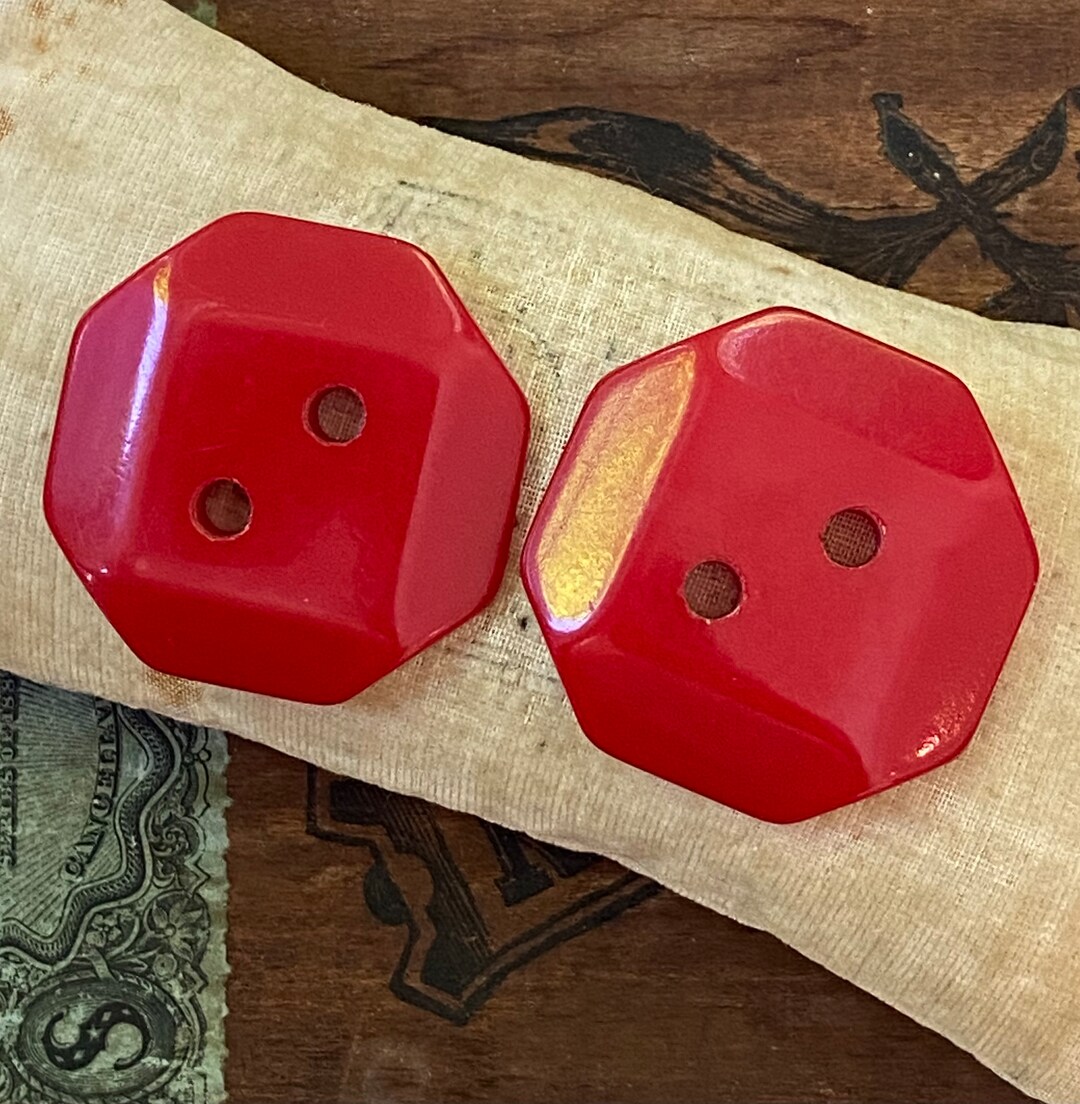 Two Large Vintage Red Octagonal Bakelite Buttons Coat Size - Etsy