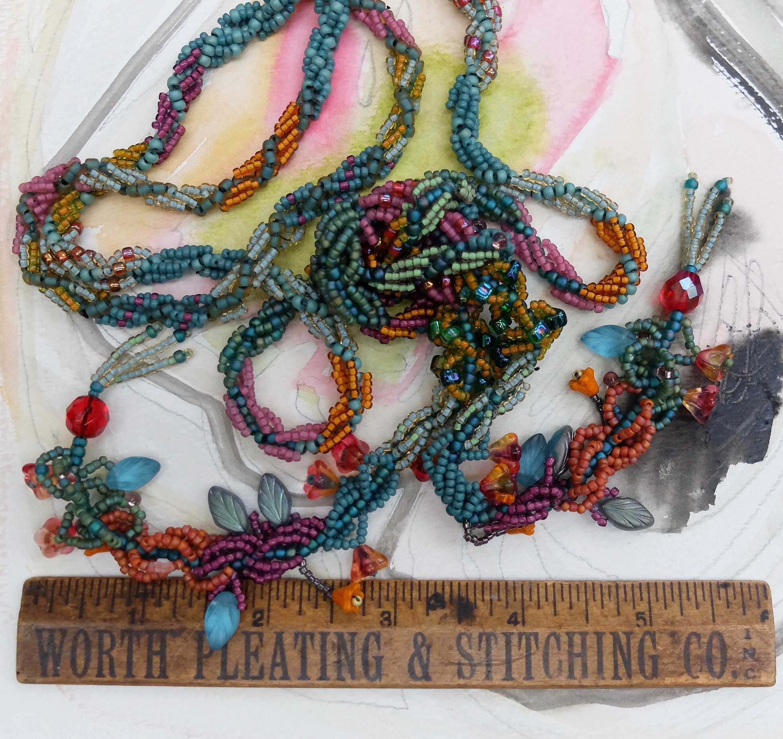 Lariat Necklace Spiral Stitch Hand Beaded Necklace Seed Beads Artisan ...