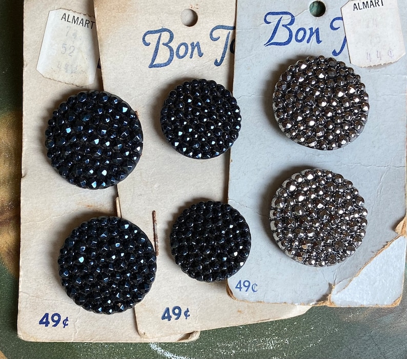 West German Vintage Black Glass Buttons Original Card 6 Buttons 3 Sets ...
