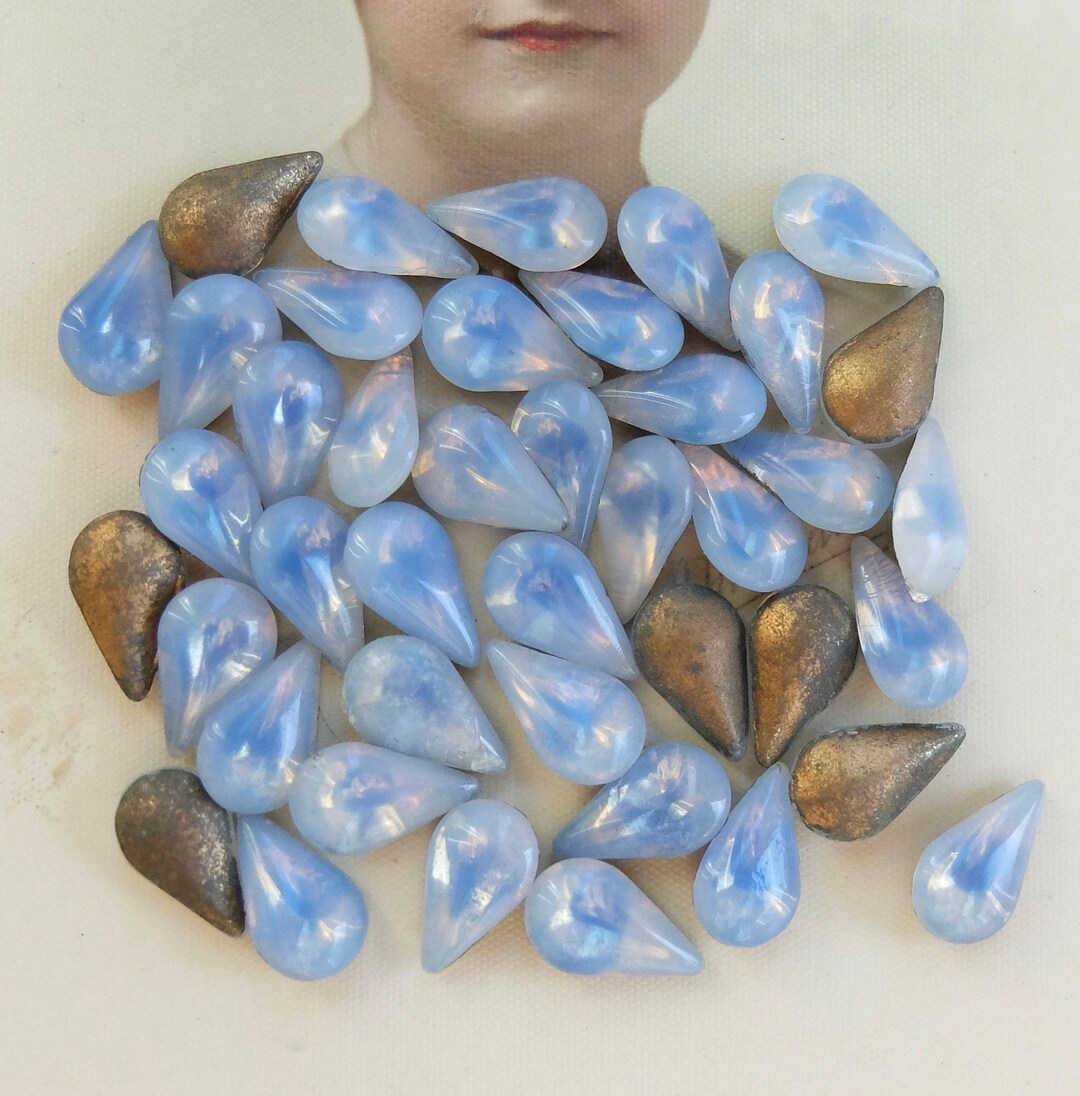 20 Vintage Teardrop Rhinestones Loose Supply Blue Givre Gold Backs - Etsy