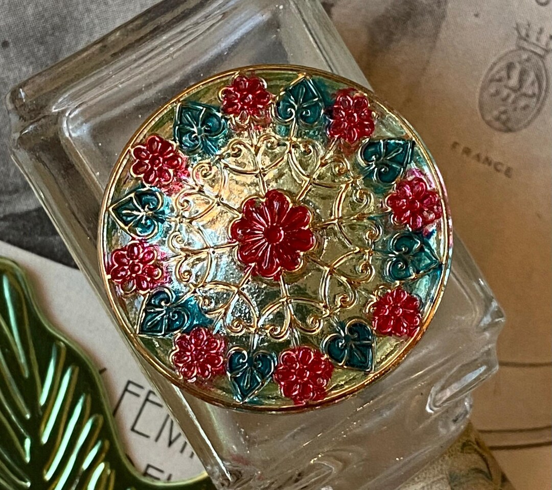 Lg Glass Button Czechoslovakia Focal Round Molded Red Green Holiday - Etsy