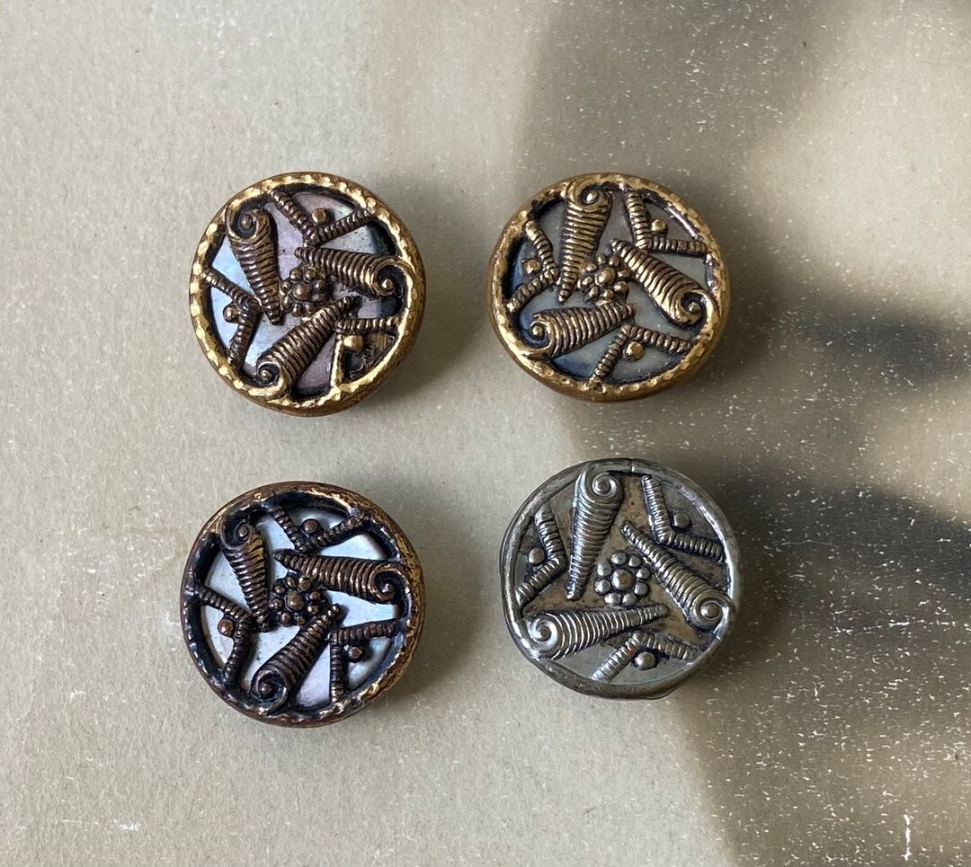 4 Vintage Buttons Perforated Metal Scroll Design Shell Accent - Etsy