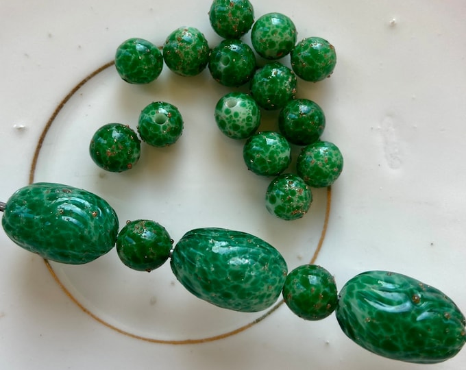 Vintage Green Glass Beads Adventurine Goldstone Art Glass Frit - Etsy