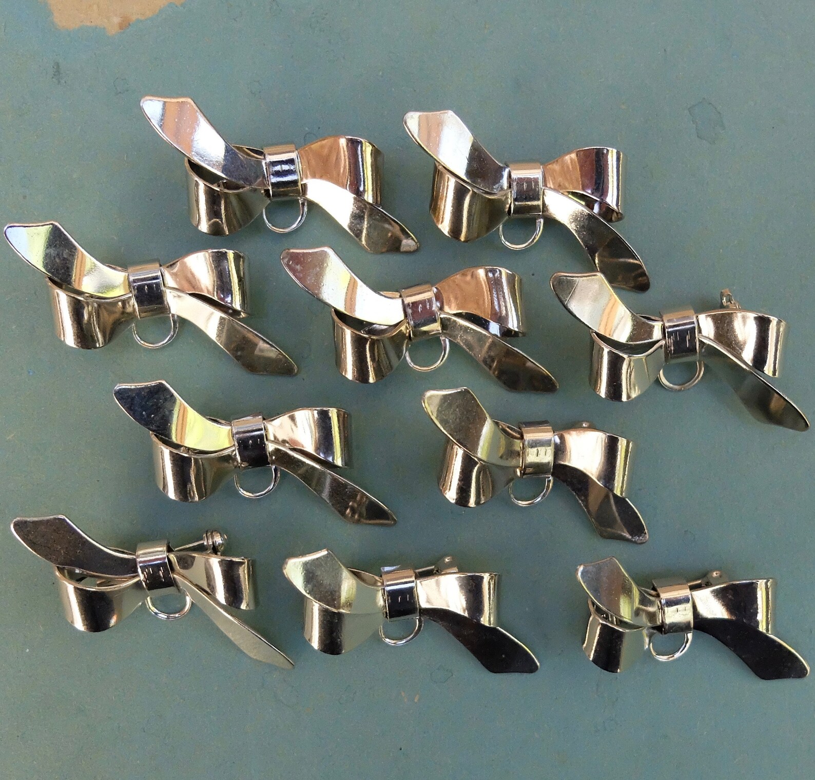 10 Vintage Bow Pins Supply Silver Metal - Etsy