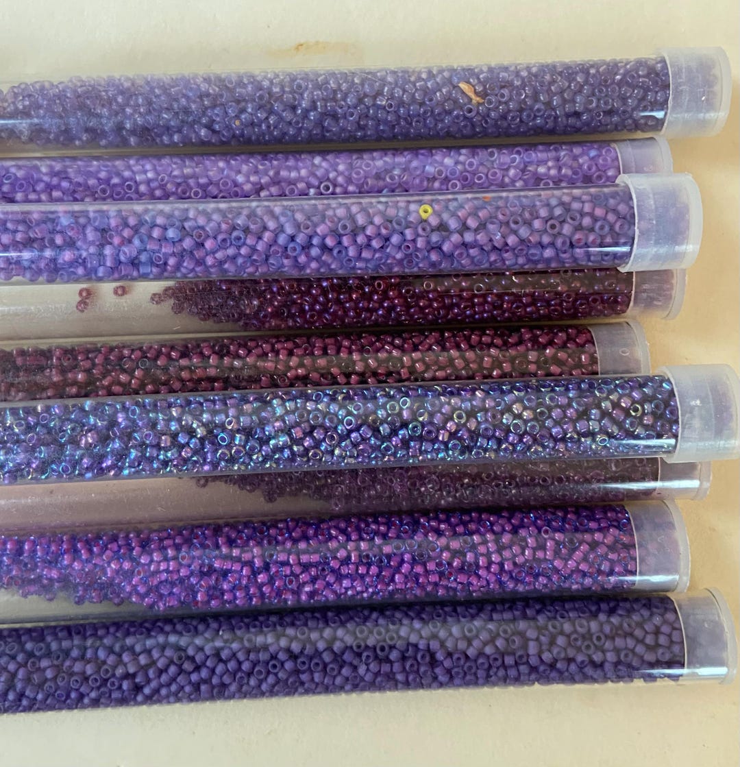 9 Destash Vintage Seed Beads Purple 6in Vials Lot Beading Supply Loose ...