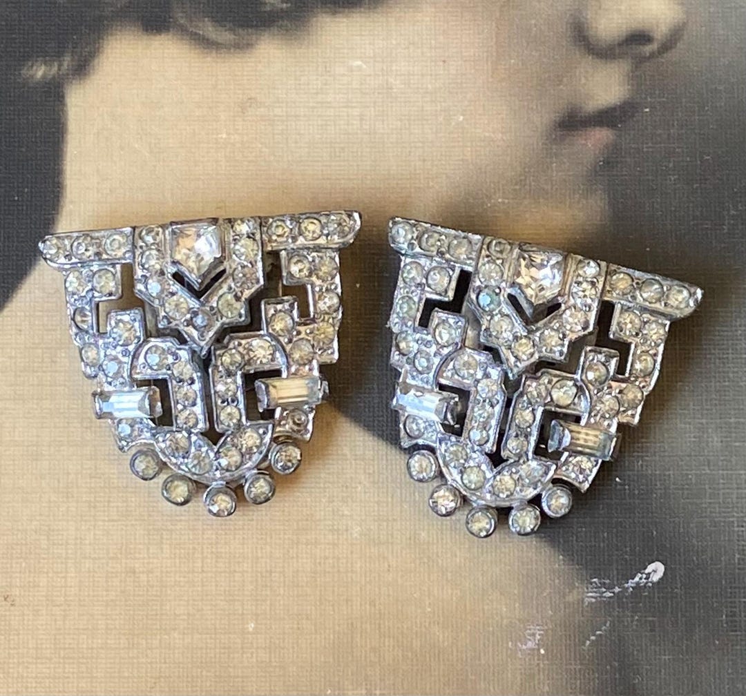 Vintage Pair Dress Clips Rhinestones Deco - Etsy