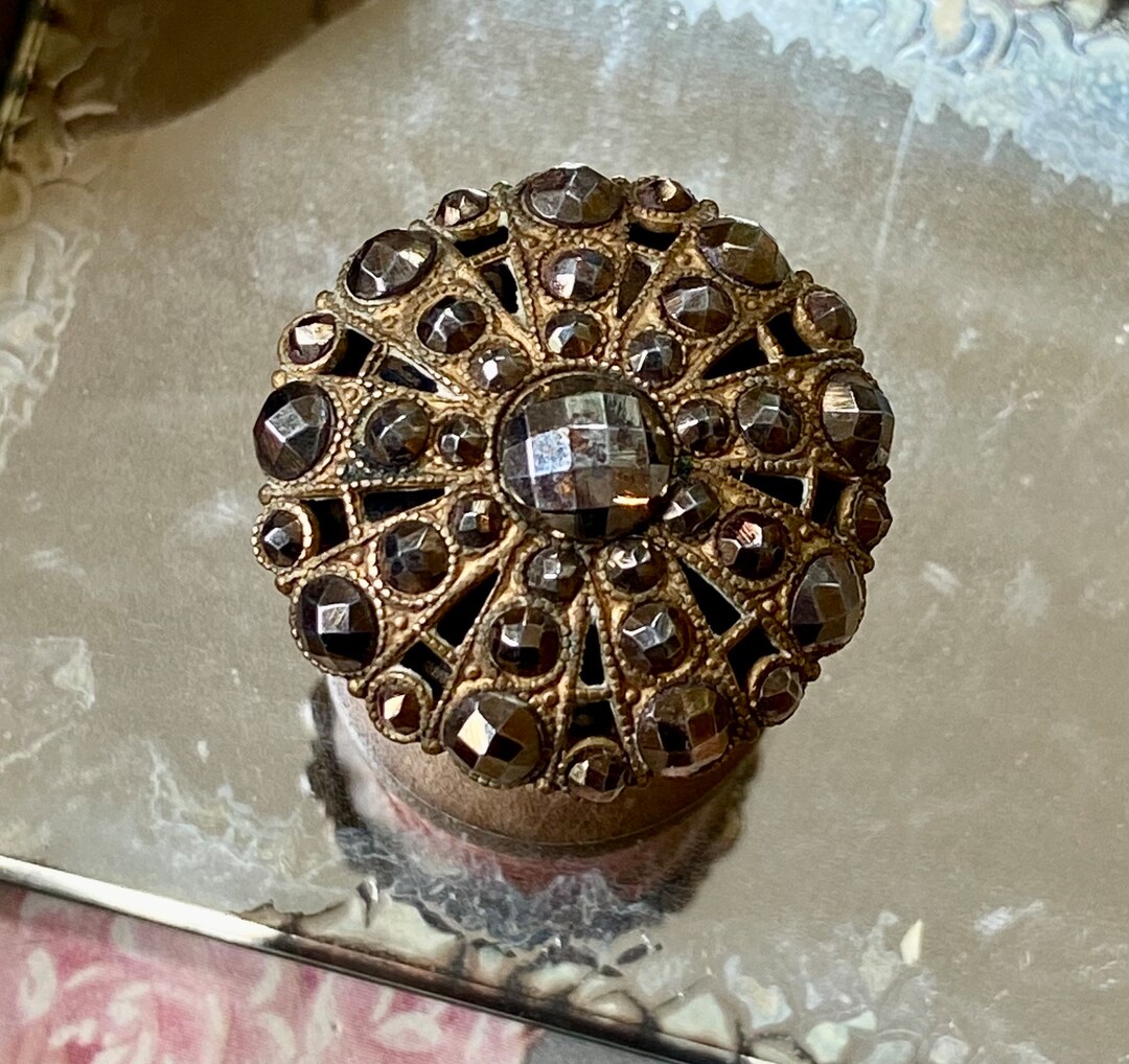 Antique Large Cut Steel Vintage Button Brass Open Work - Etsy