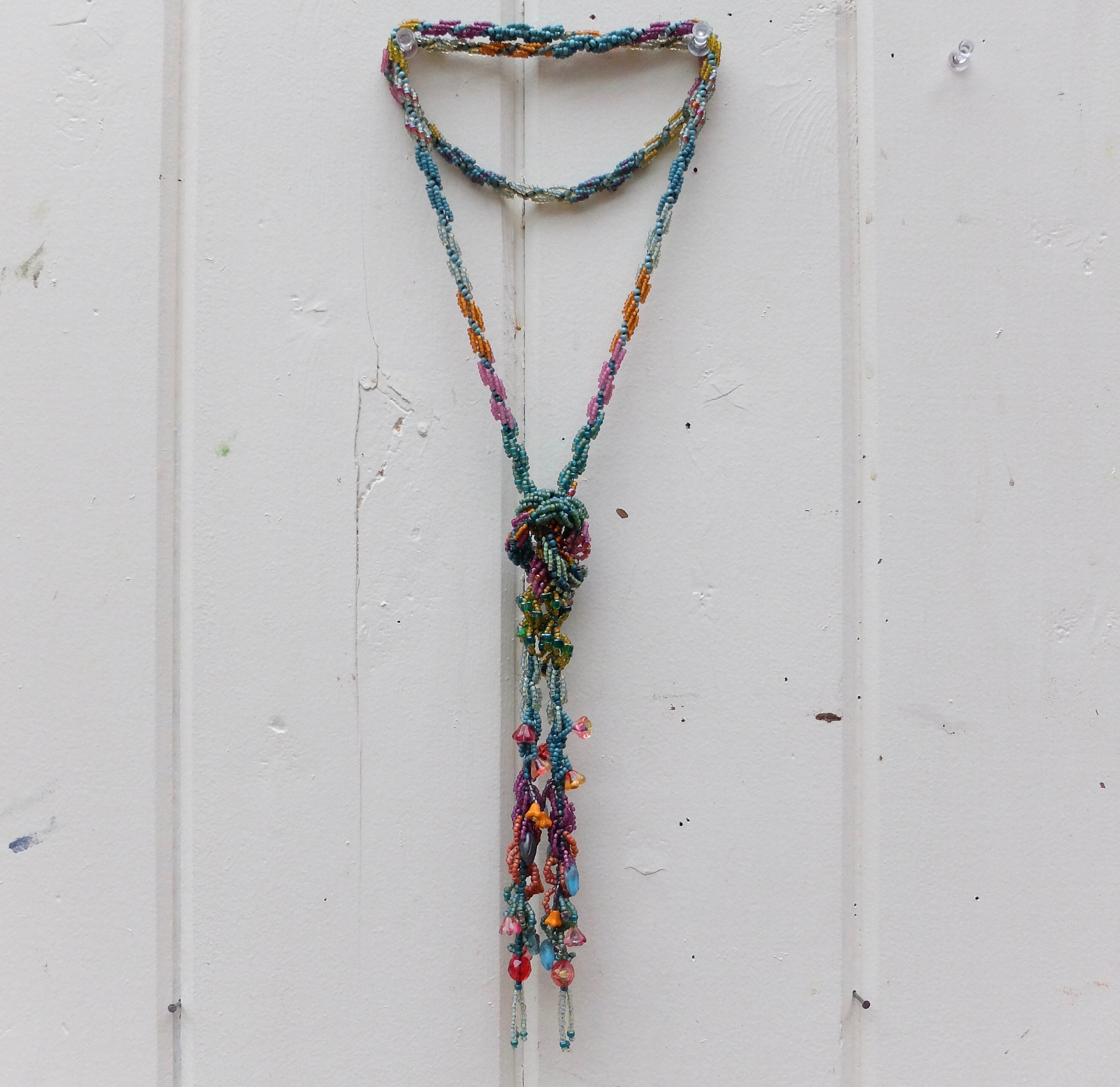 Lariat Necklace Spiral Stitch Hand Beaded Necklace Seed Beads Artisan ...