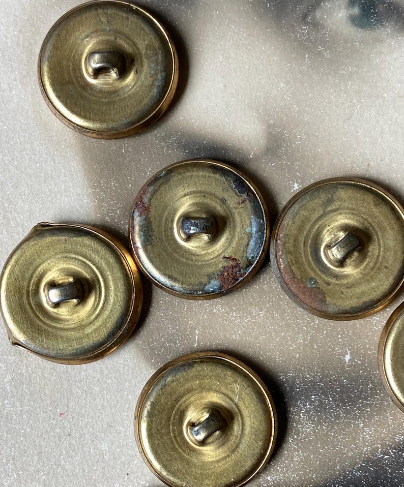 6 Vintage Buttons Set Brass Metal - Etsy