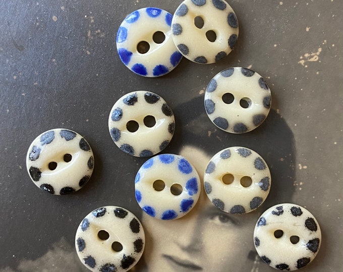 9 Vintage China Stencil Buttons Black off White - Etsy