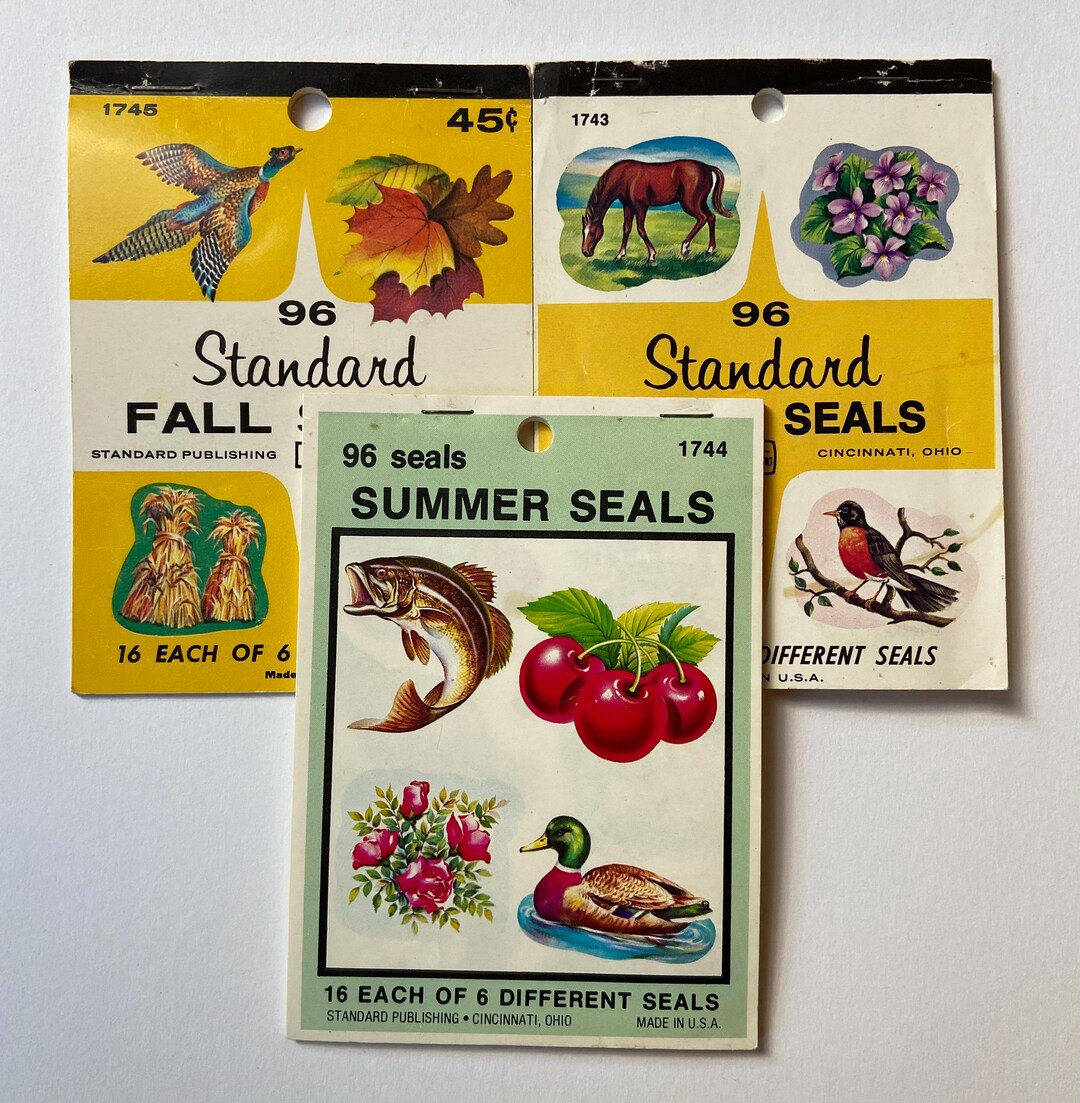 3 Vintage Stickers Seals Dennison Incomplete Books Spring Summer Fall ...