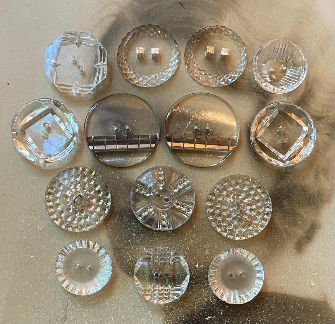 14 Large Vintage Clear Glass Buttons 1940s Lot Group Buttons - Etsy