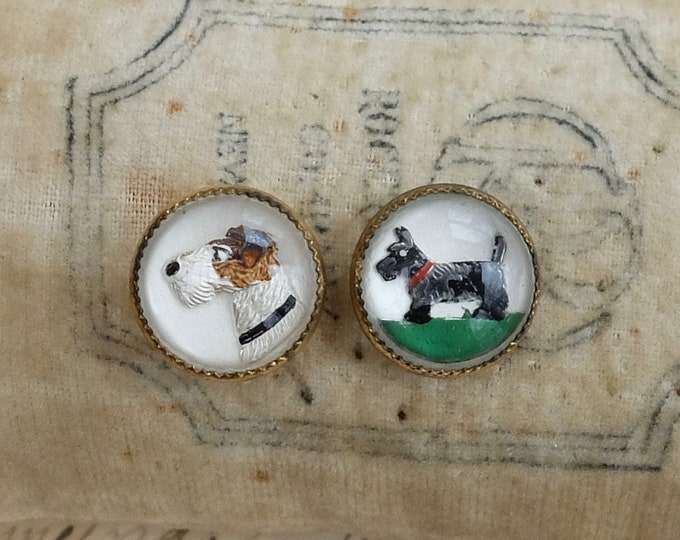Intaglio Glass Buttons Vintage Dogs Airedale Scottie Dog - Etsy