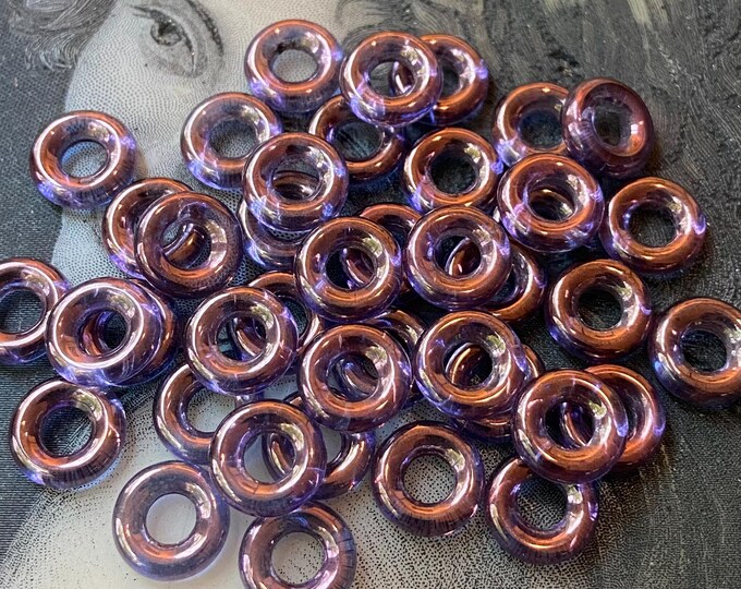 38 Vintage Iridescent Luster Glass Rings Supply Small Round Purple - Etsy