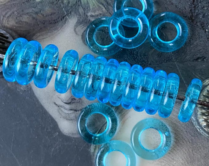 20 Vintage Blue Transparent Glass Rings Supply Round Aqua Circle - Etsy