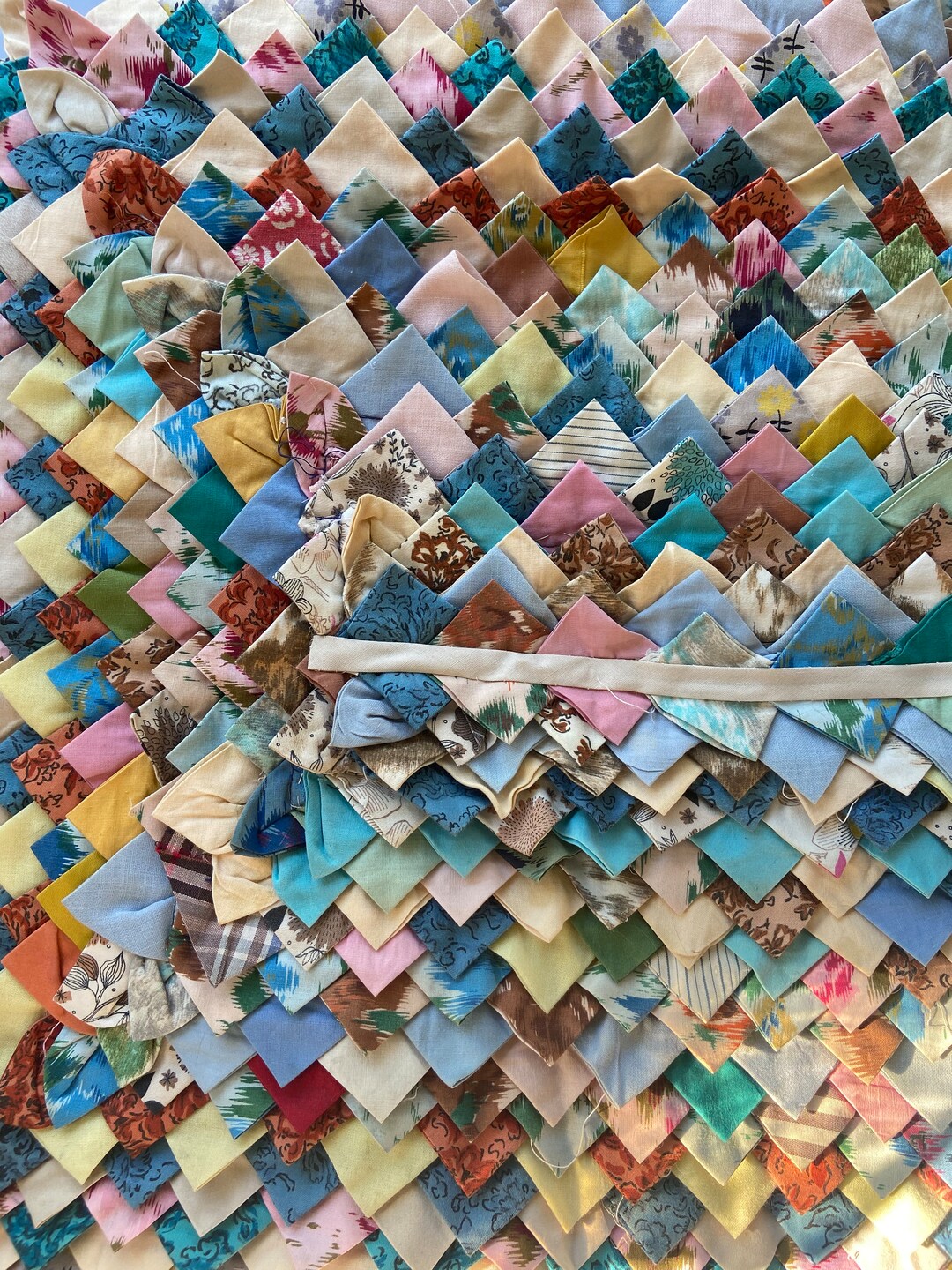 Vintage Large Cotton Rug Handmade Quilting Scrap Rug Folk Art OOAK - Etsy