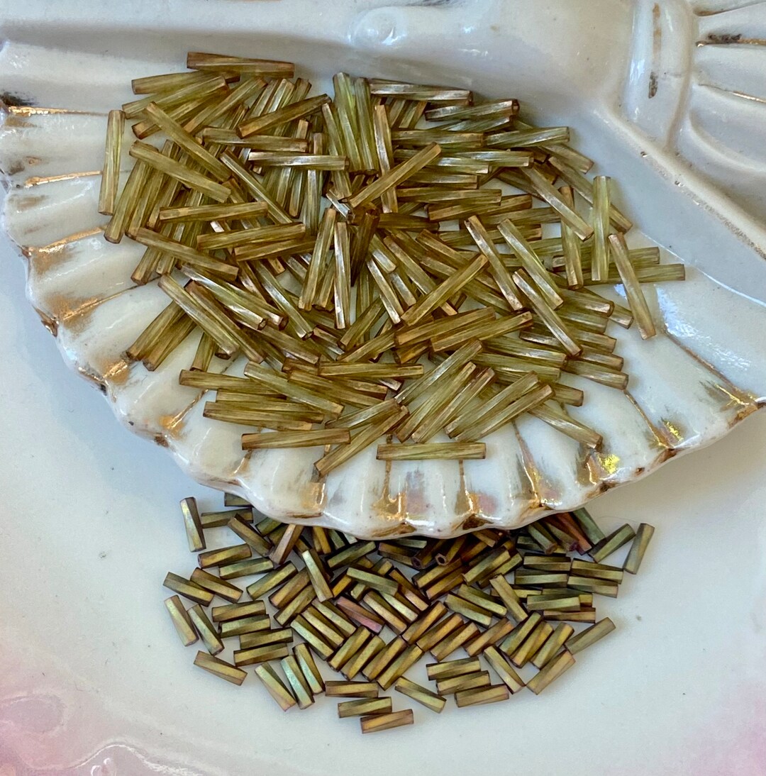 2 Colors and Sizes 12mm Glass Bugle Bead Iridescent Sand Green Supply ...
