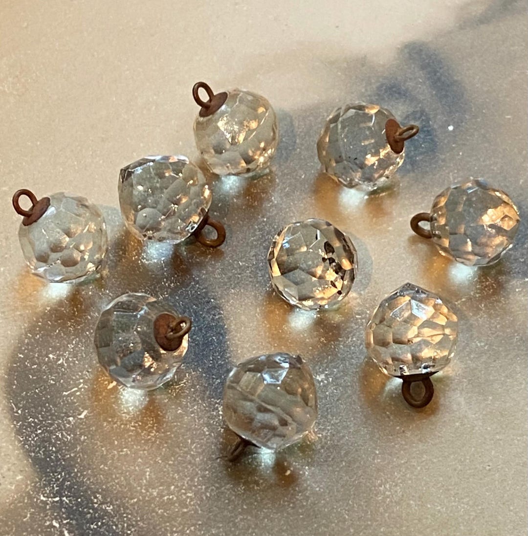 9 Vintage Clear Glass Faceted Buttons Brass Shanks Round Set of 9 - Etsy