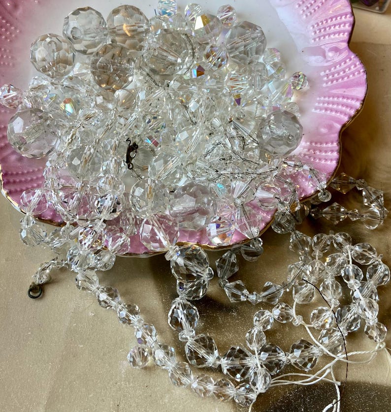 Huge Lot Vintage Crystal Glass Beads Assortment Clear Faceted 74 Grams ...